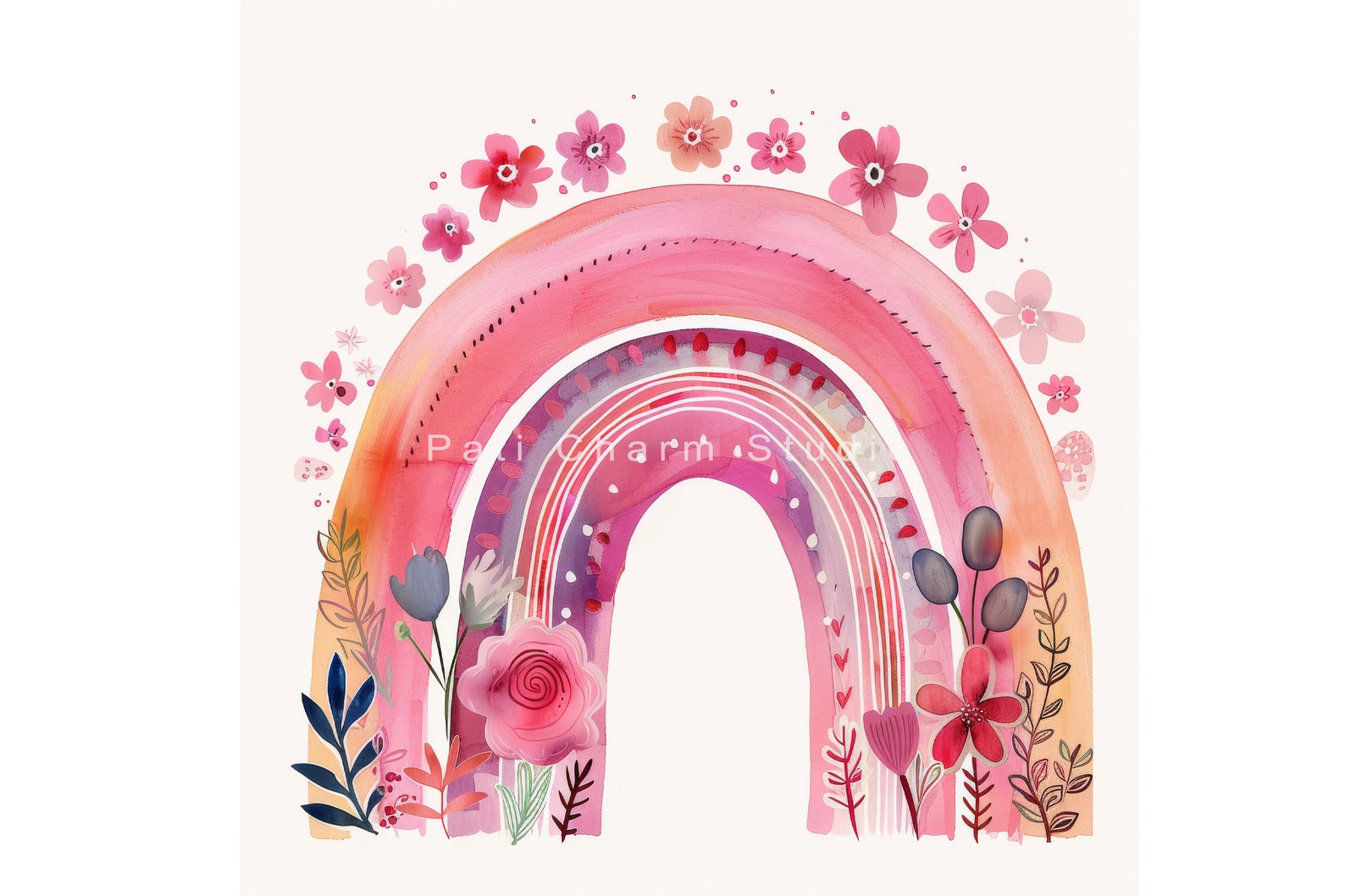 Nursery Pink Rainbow Clipart Bundle, Watercolor Clipart, Pink Clipart ...
