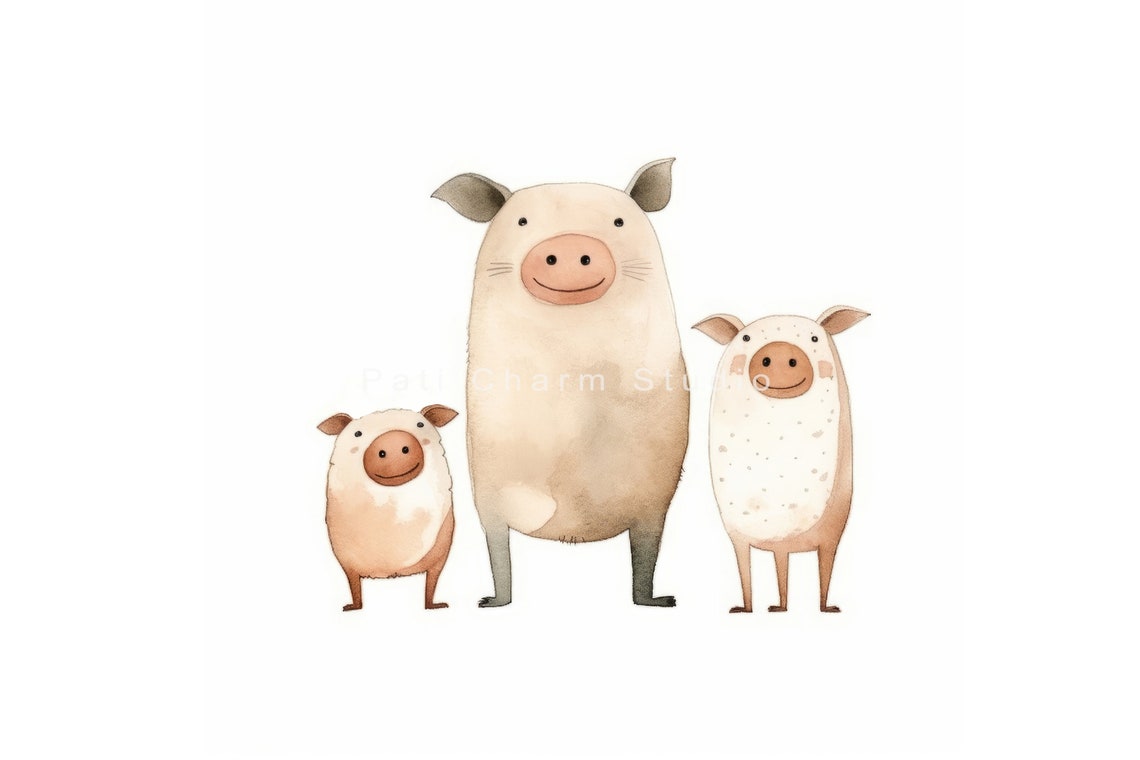Cute Pig Family Clipart Bundle, Digital Download, Watercolor Pig ...