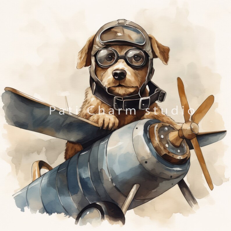 Aviator Dog Watercolor Clipart Bundle Jpgs Baby Airplane - Etsy