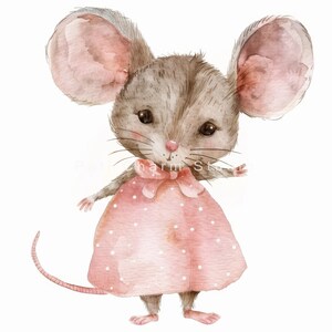 Cute Mouse in Pink Dress Clipart Bundle, Mouse Clipart, Nursery Baby ...