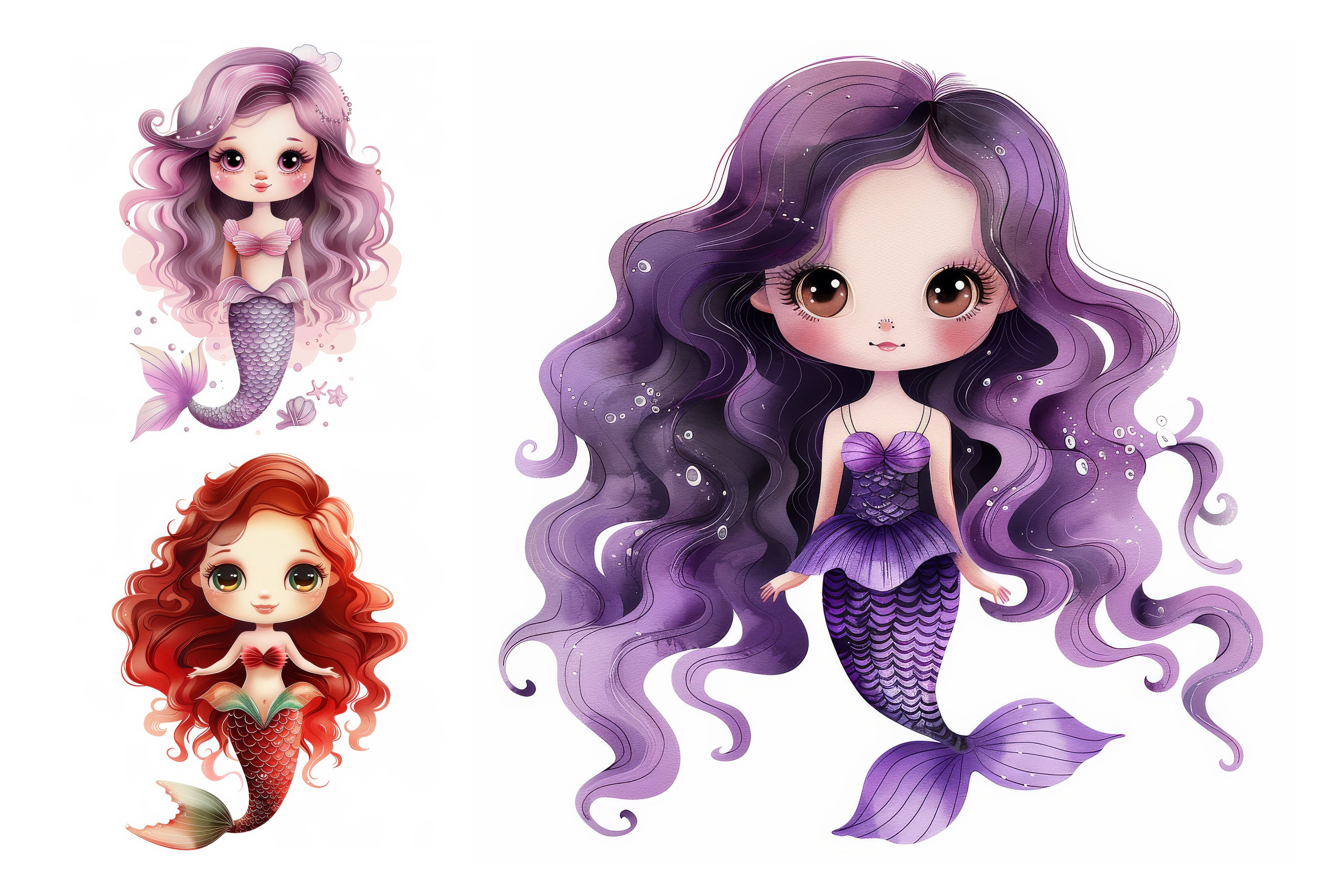Cute Mermaid Clipart Bundle, Paper Craft, Marmaid Fashion Clipart ...