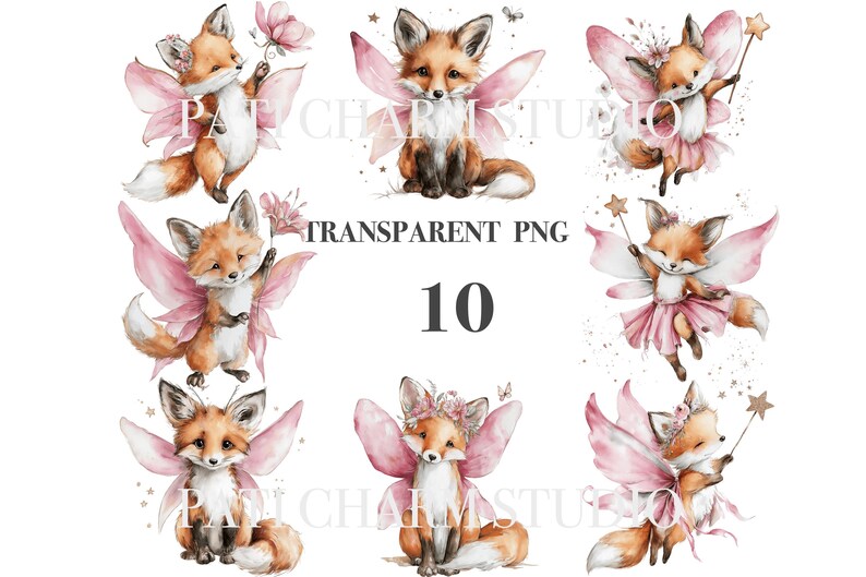 10 Sweet Fairy Fox Clipart PNG, Whimsical Woodland Foxes, Cute Fantasy ...