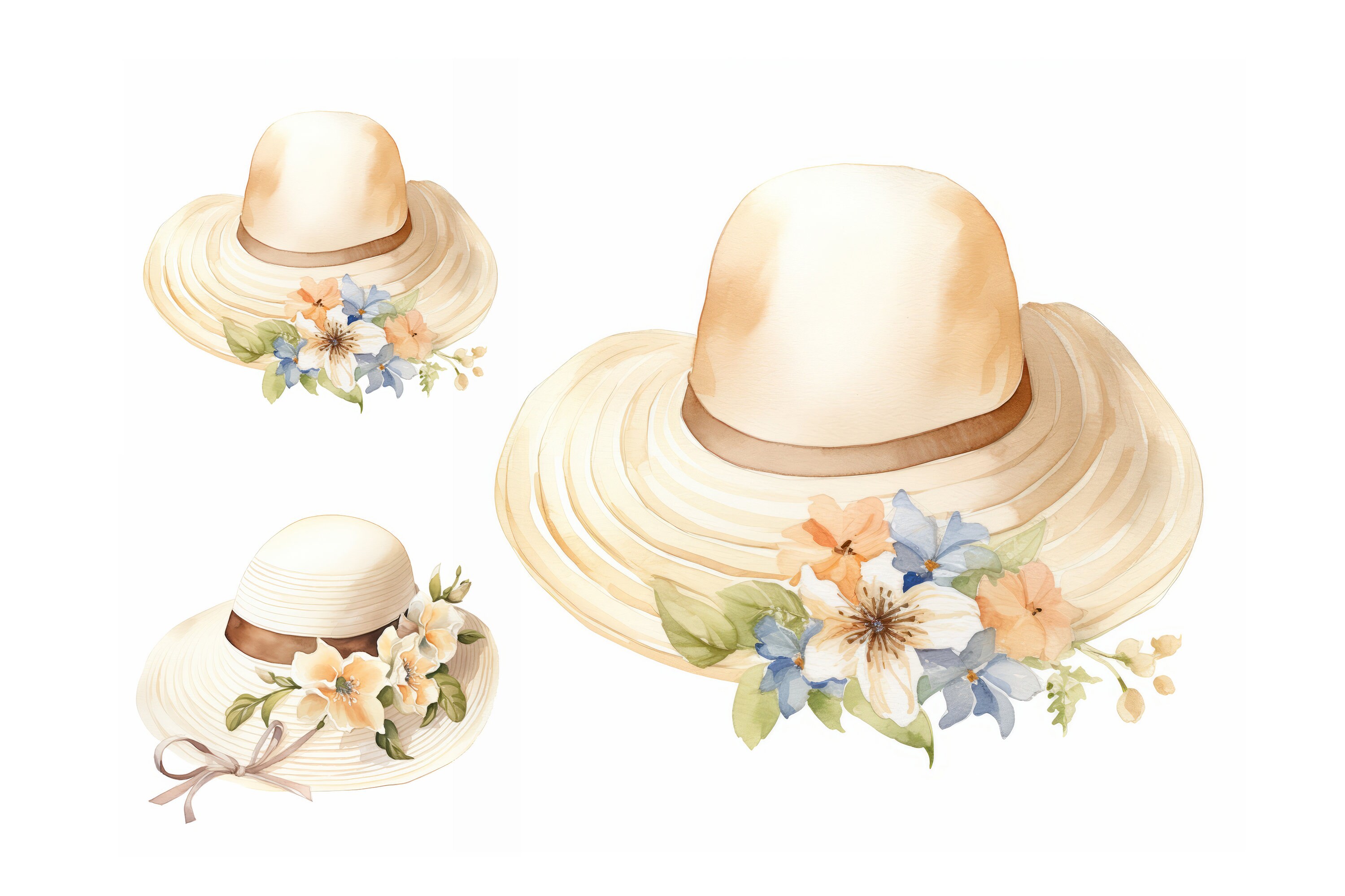 Summer Hat Clipart Bundle, 9 High Quality Jpgs, Commercial Use, Digital ...