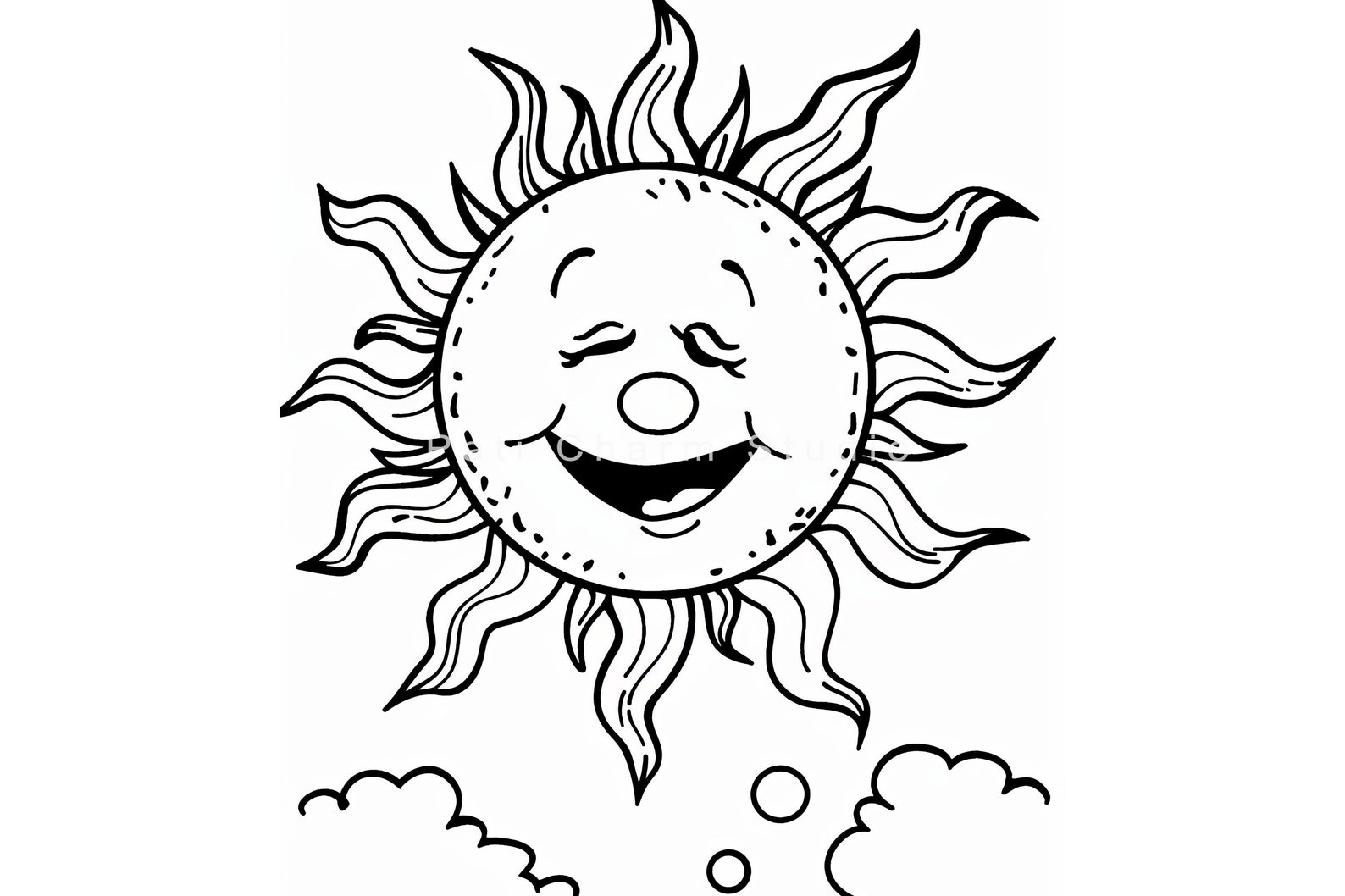 Happy Sun Coloring Page for Kids, Instant Download, Coloring Book ...