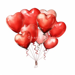 Watercolor Heart Balloons Clipart Bundle, Valentines Day Clipart ...