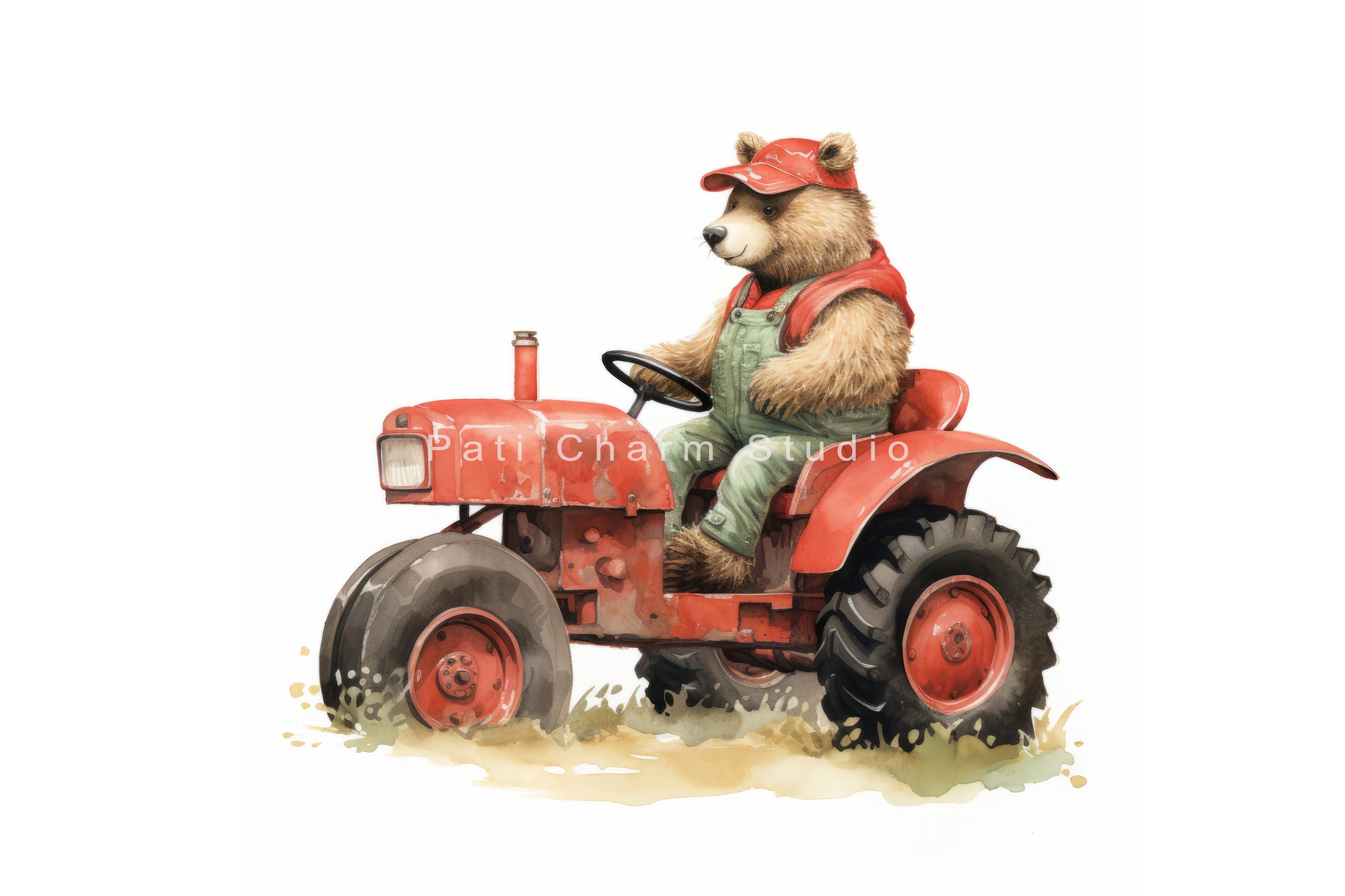 Watercolor Bear on Tractor Clipart Bundle Jpgs, Farmhouse Clipart, Cute ...