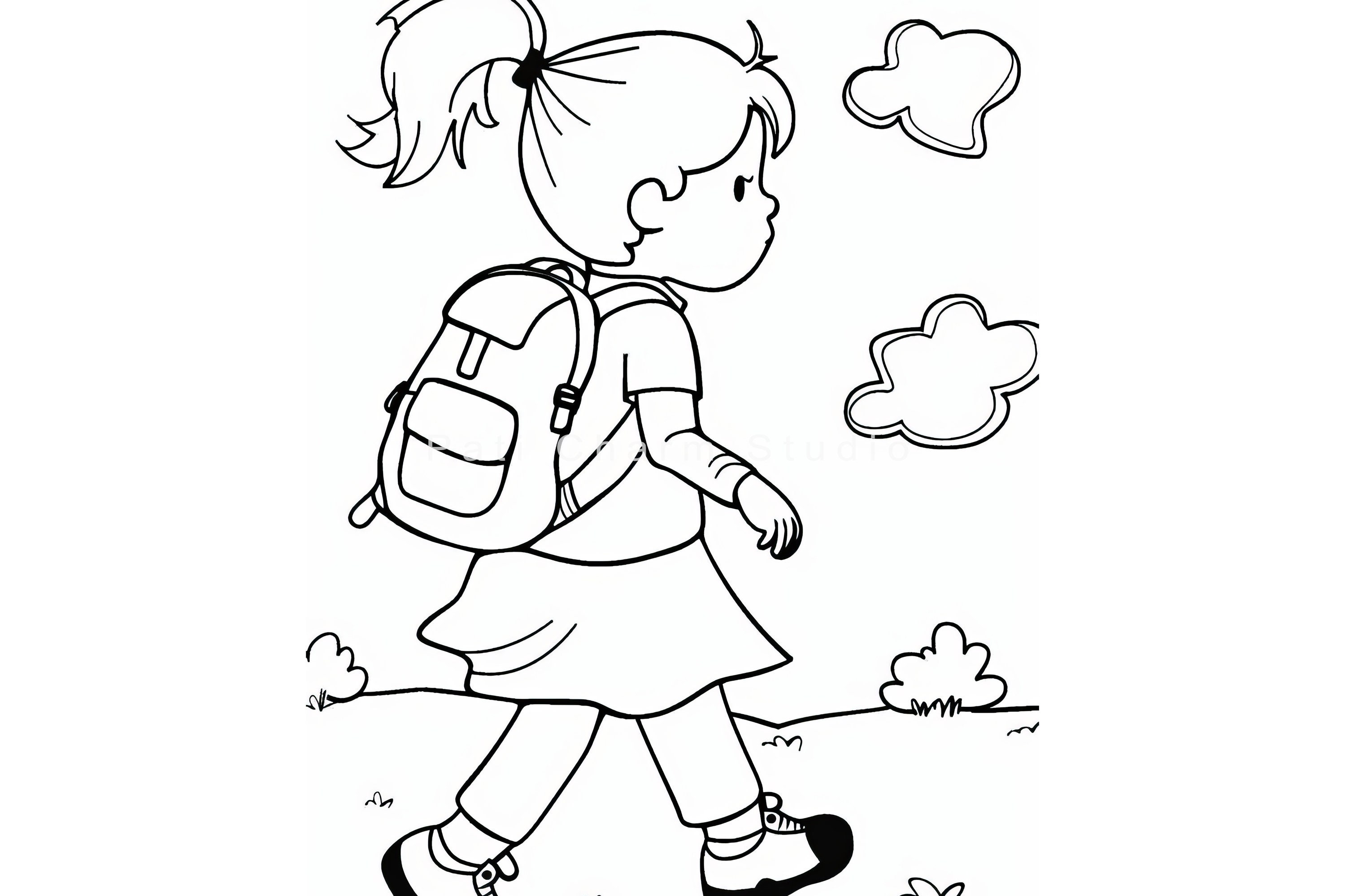 Going to School Coloring Page for Kids, Instant Download, Coloring Book ...