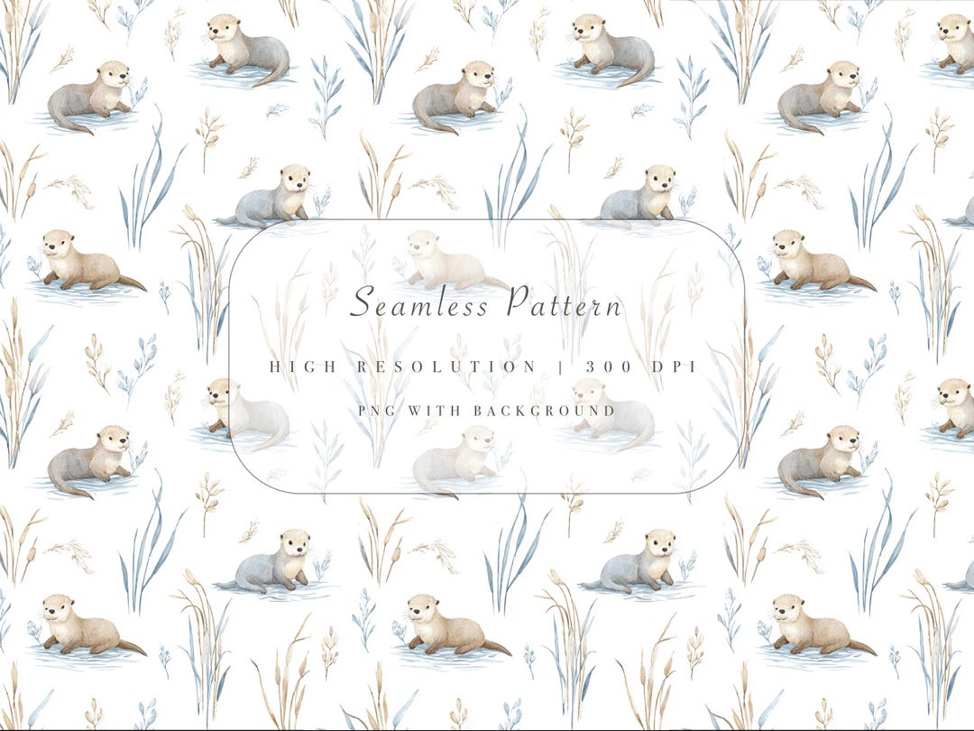 Baby Otter Seamless Pattern – Watercolor River Animals Clipart – Cute ...