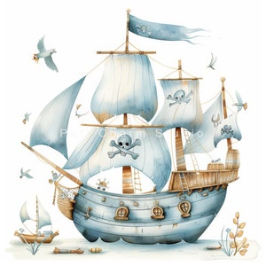 Cute Pirate Ship Clipart Bundle, High Quality Jpgs, Island Clipart ...