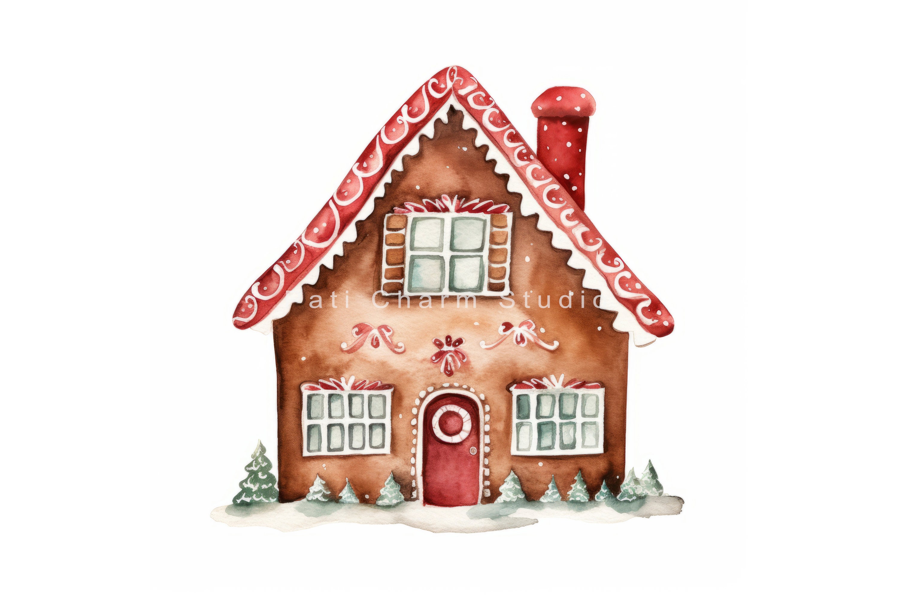 Christmas Gingerbread House Clipart Bundle, Jpgs, Watercolor Clipart ...