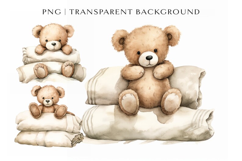 Cozy Teddy Bear Clipart PNG, High Resolution, Nursery Clipart Bundle, Nursery Printable, Fluffy ...