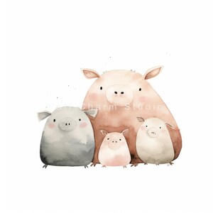 Cute Pig Family Clipart Bundle, Digital Download, Watercolor Pig ...