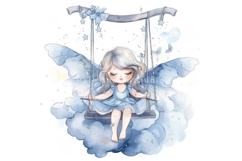 Watercolor Blue Fairy Clipart Bundle, Nursery Clipart Pack, Blue ...