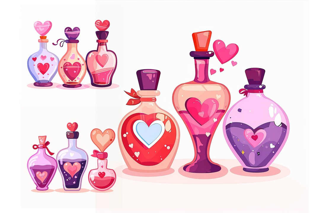 Love Potion Bottle Clipart Bundle, Valentines Clip Art, High Quality ...