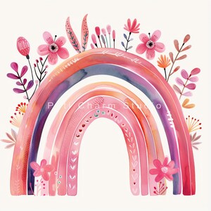 Nursery Pink Rainbow Clipart Bundle, Watercolor Clipart, Pink Clipart ...