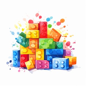 Watercolor Building Bricks Clipart Pack, 9 High Quality Jpgs, Brick ...