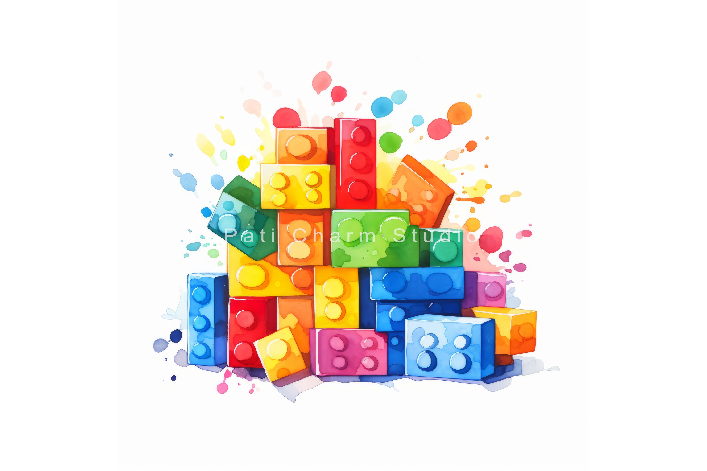 Watercolor Building Bricks Clipart Pack, 9 High Quality Jpgs, Brick ...