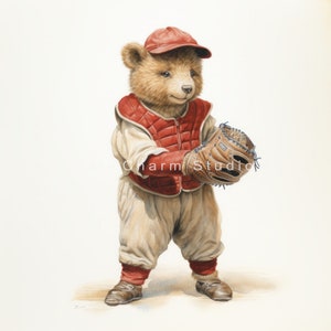 Cute Teddy Bear Baseball Player Clipart, High Quality Jpgs, Watercolor ...