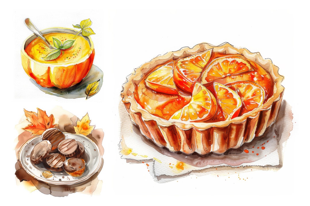 Watercolor Autumn Dessert Clipart Bundle, Desert Clipart, Cookie ...