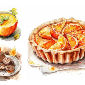 Watercolor Autumn Dessert Clipart Bundle, Desert Clipart, Cookie ...