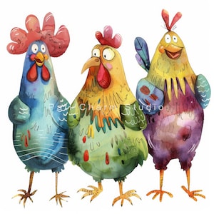 Funny Chicken Clipart Bundle, Funny Digital Graphics, Commercial Use ...
