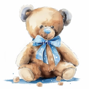 Cute Teddy Bear With Blue Bow Clipart Bundle, Baby Shower Decor, High ...