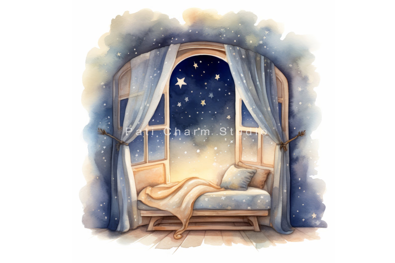 Watercolor Night Window Clipart Bundle, Jpgs, Good Night Clipart, Baby ...