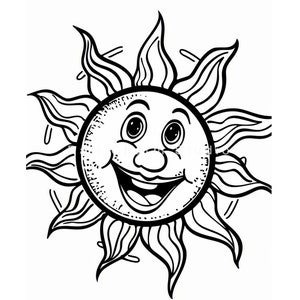 Happy Sun Coloring Page for Kids, Instant Download, Coloring Book ...