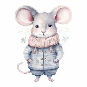Winter Mouse in Sweater Digital Clipart, High Quality Jpgs, Christmas ...