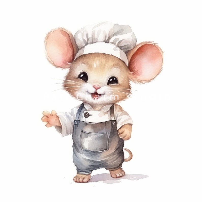 Watercolor Mouse Chef Clipart Bundle JPG, Cute Baking Supplies Clipart ...
