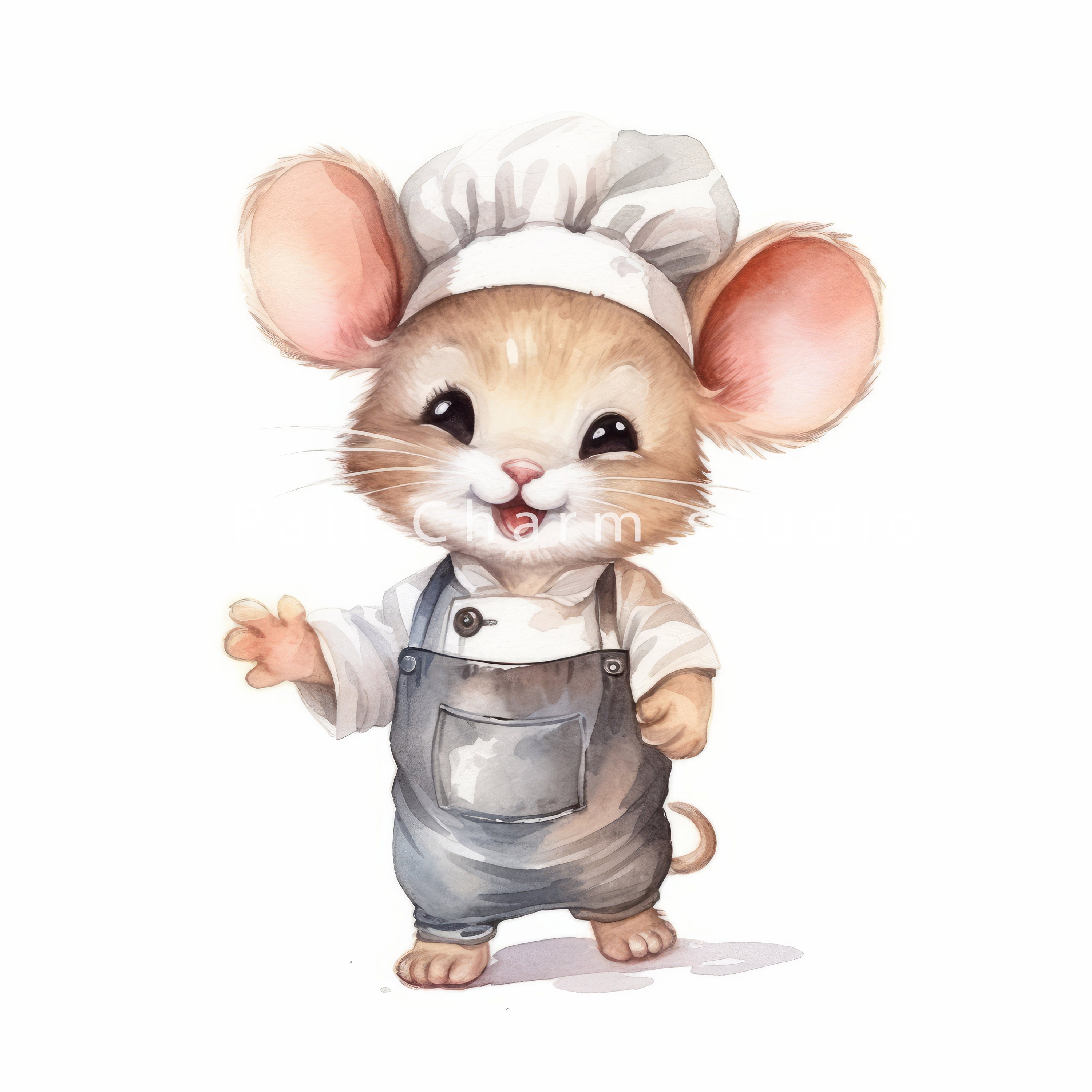 Watercolor Mouse Chef Clipart Bundle JPG, Cute Baking Supplies Clipart ...
