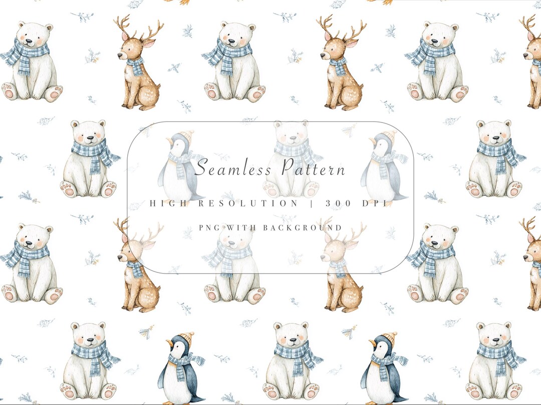 Arctic Winter Animal Seamless Pattern - Polar Bear Reindeer Penguin ...
