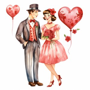 Retro Couple Clipart Set, Jpgs, Valentine Clipart, Wedding Clipart ...