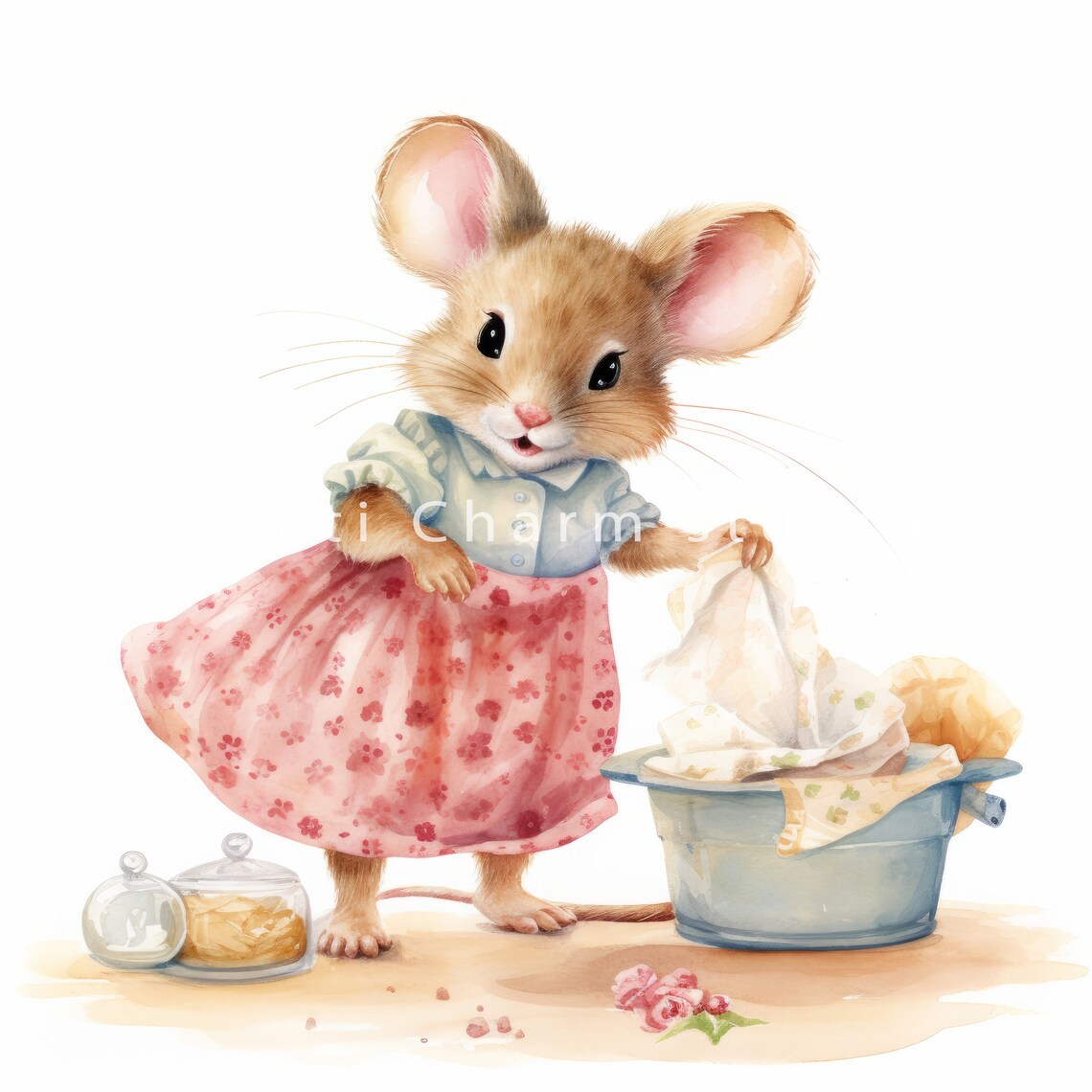 Cleaning Mouse Digital Clipart Bundle, High Quality Jpgs, Watercolor ...