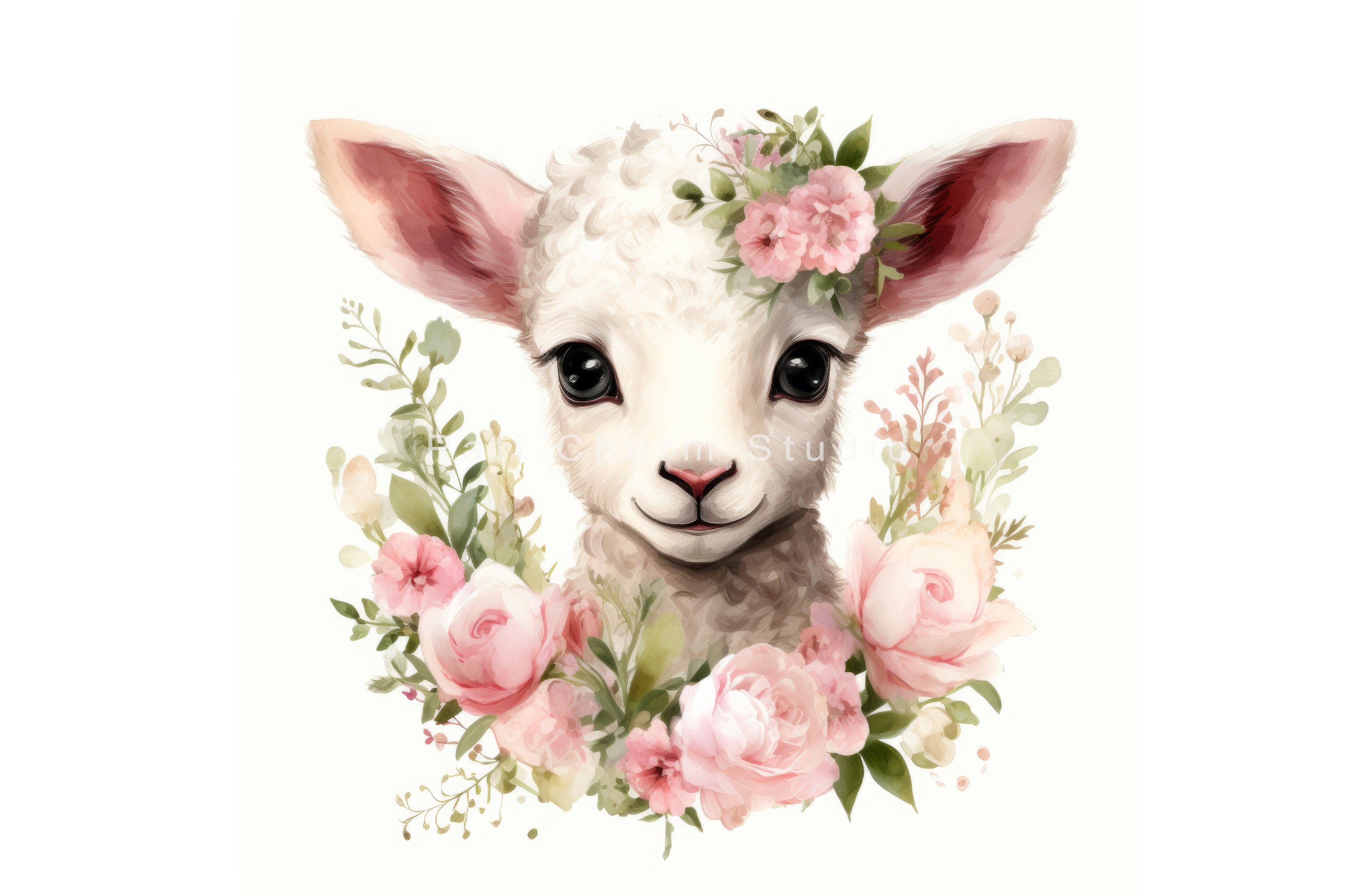 Easter Baby Lamb Clipart Bundle, High Quality JPG, Floral Lamb Clipart ...