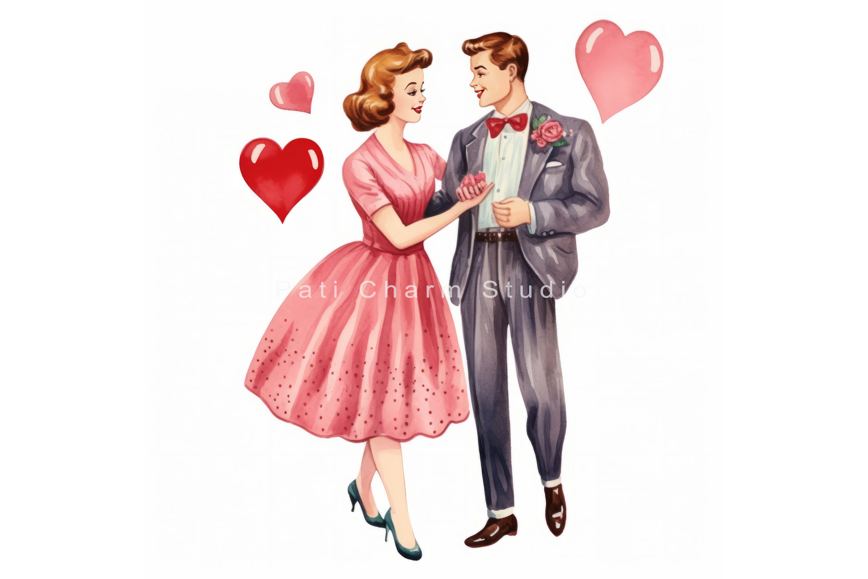 Retro Couple Clipart Set, Jpgs, Valentine Clipart, Wedding Clipart ...