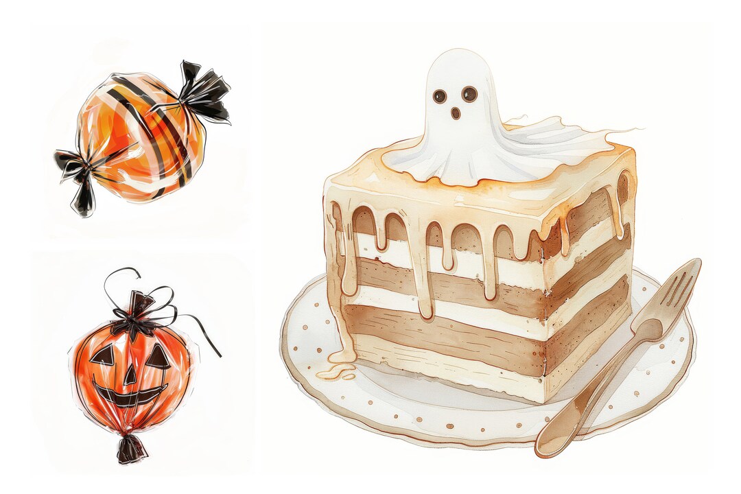 Watercolor Halloween Treat Clipart Bundle, Spooky Clipart, Junk Journal ...