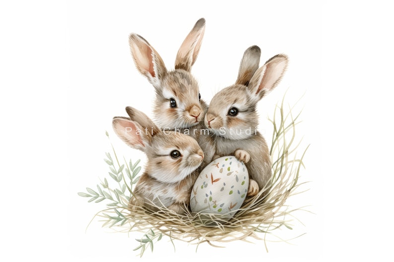 Easter Bunny Family Clipart Bundle, Digital Clipart, Watercolor Easter ...