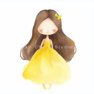 Watercolor Princess Clipart Bundle, Cute Girl Digital Clipart, Nursery ...