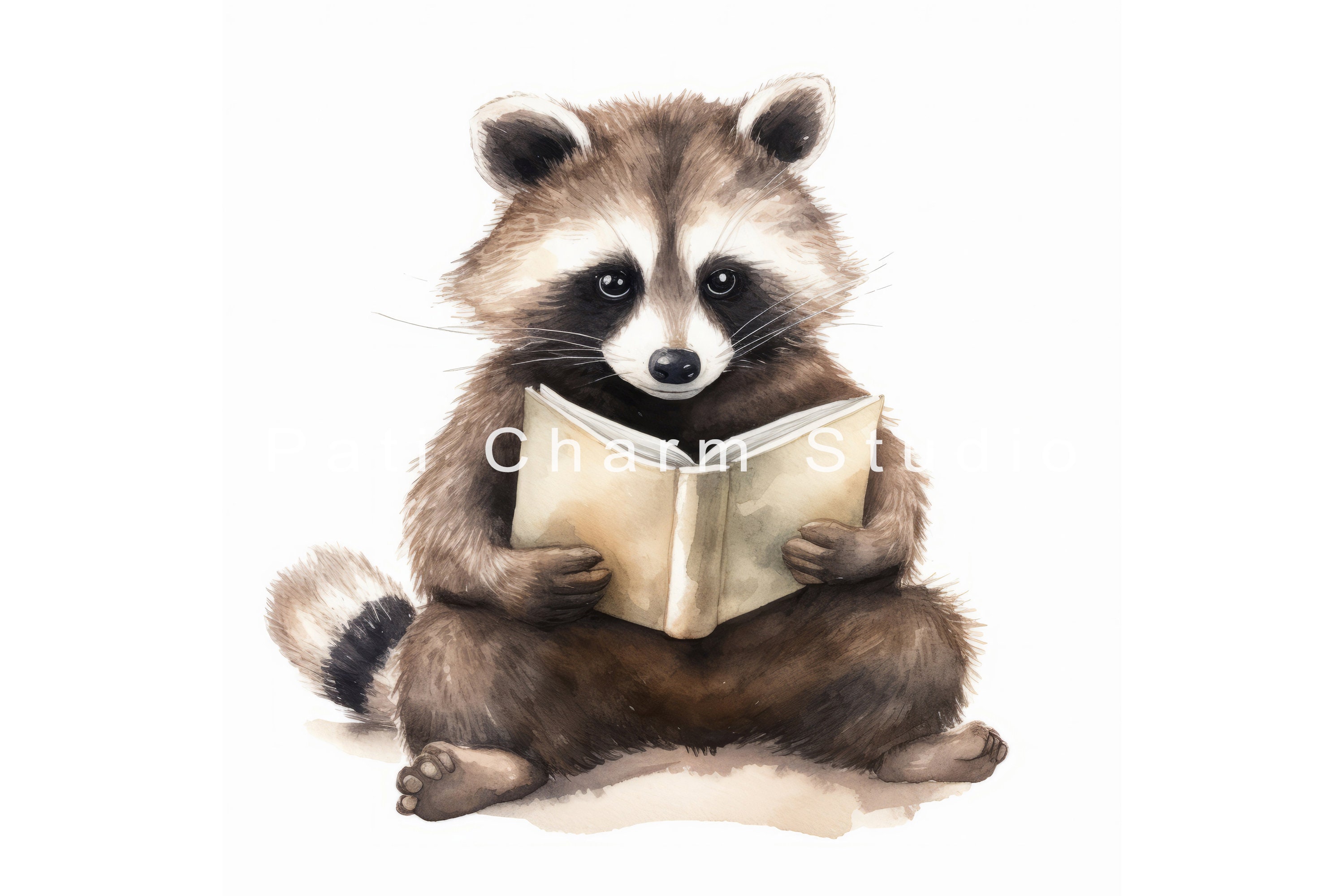 Watercolor Raccoon With Book Clipart Bundle, Woodland Animal, School ...