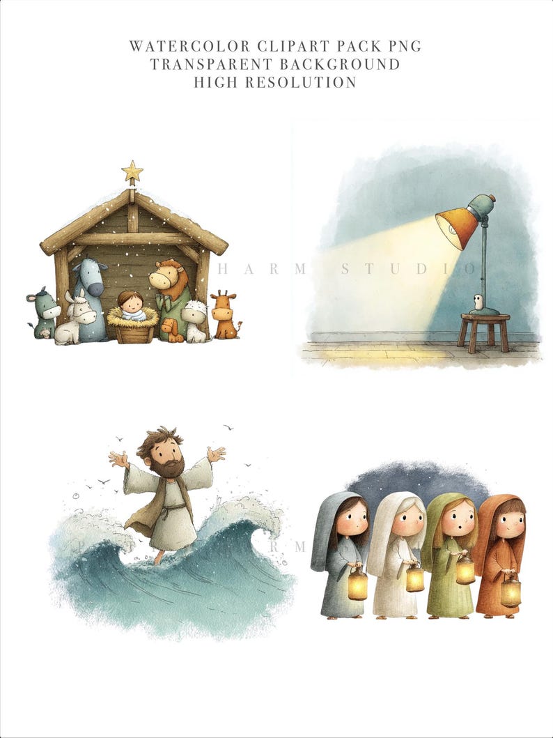 38 Nativity Clipart Set, Bonus Video, Watercolor Christmas Bible Story ...
