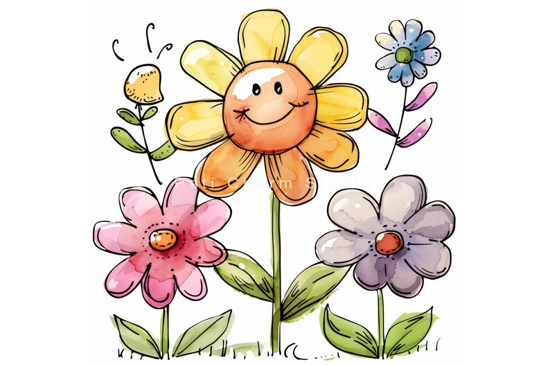 Happy Flowers Clipart Bundle, High Quality Jpgs, Watercolor Floral ...