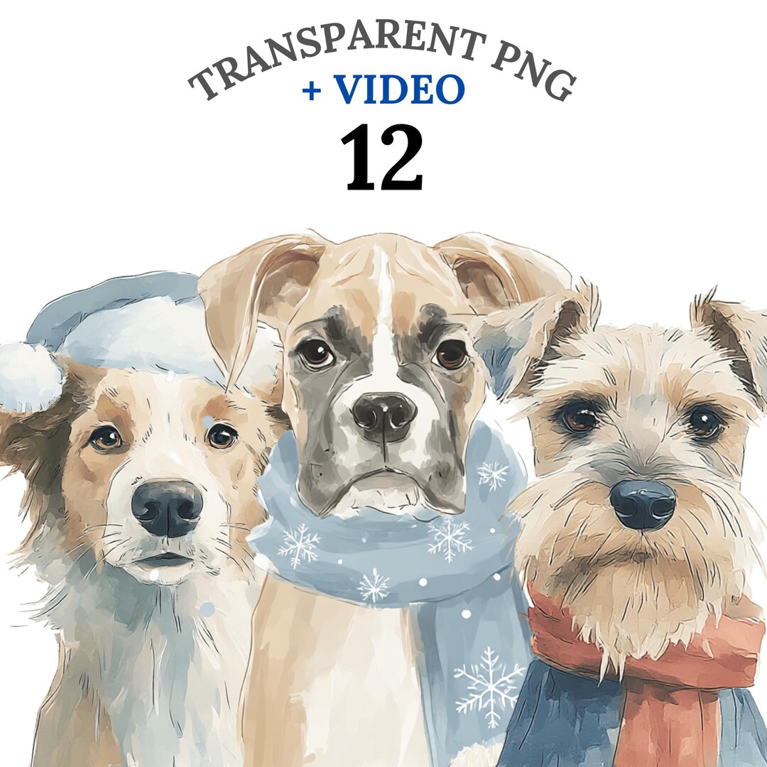 12 Christmas Dogs Clipart PNG, Cute Santa Dog Watercolor, Funny Holiday ...