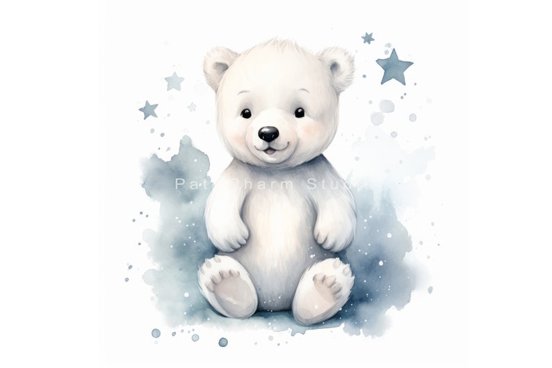Watercolor Polar Bear Clipart Bundle, High Quality Jpgs, Cute White ...