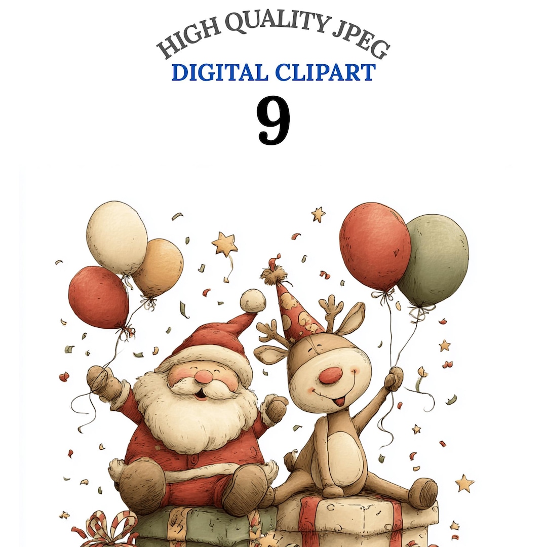 Santa Friends Clipart, Cute Christmas Santa and Reindeer Clipart ...