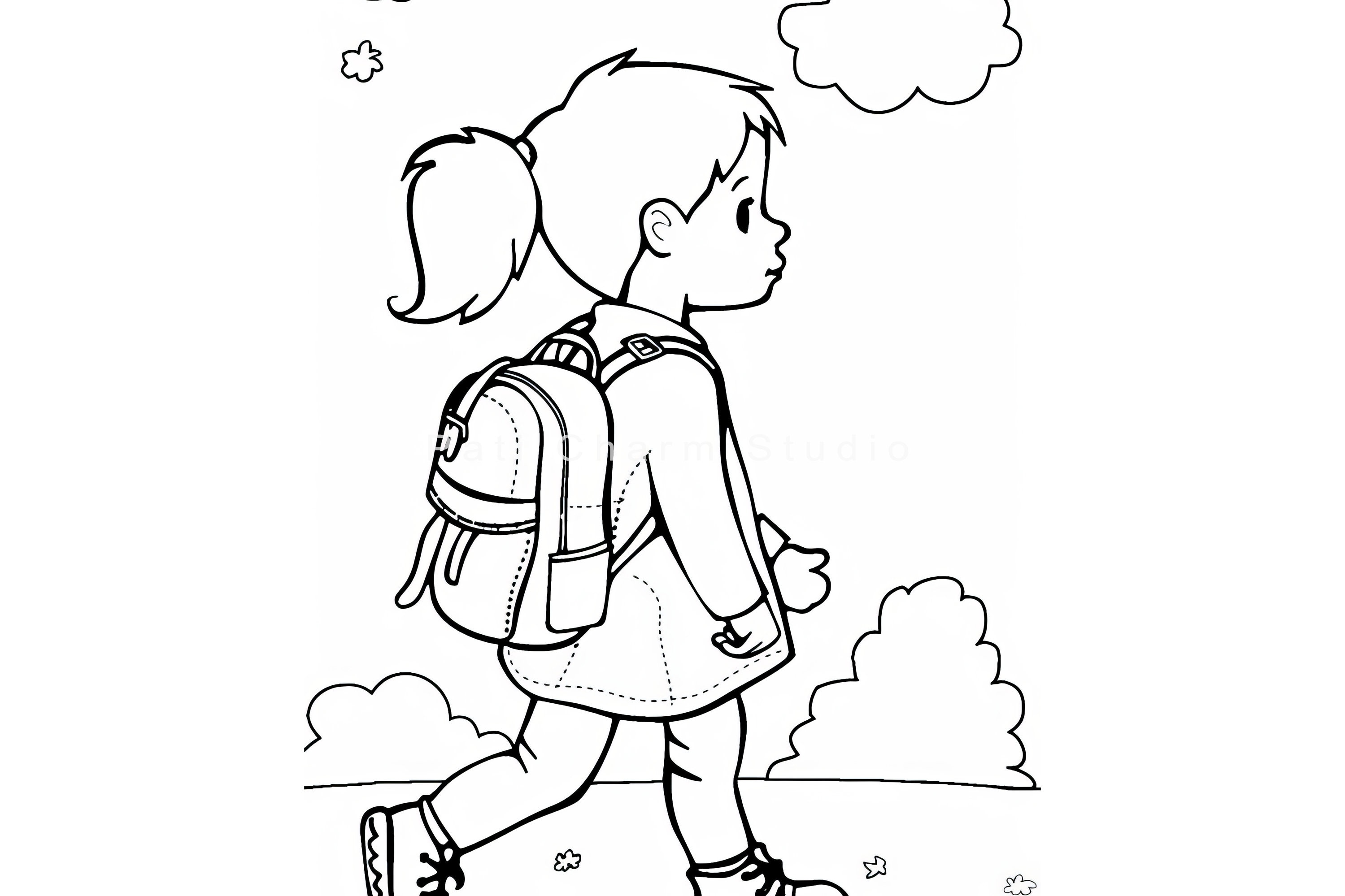 Going to School Coloring Page for Kids, Instant Download, Coloring Book ...