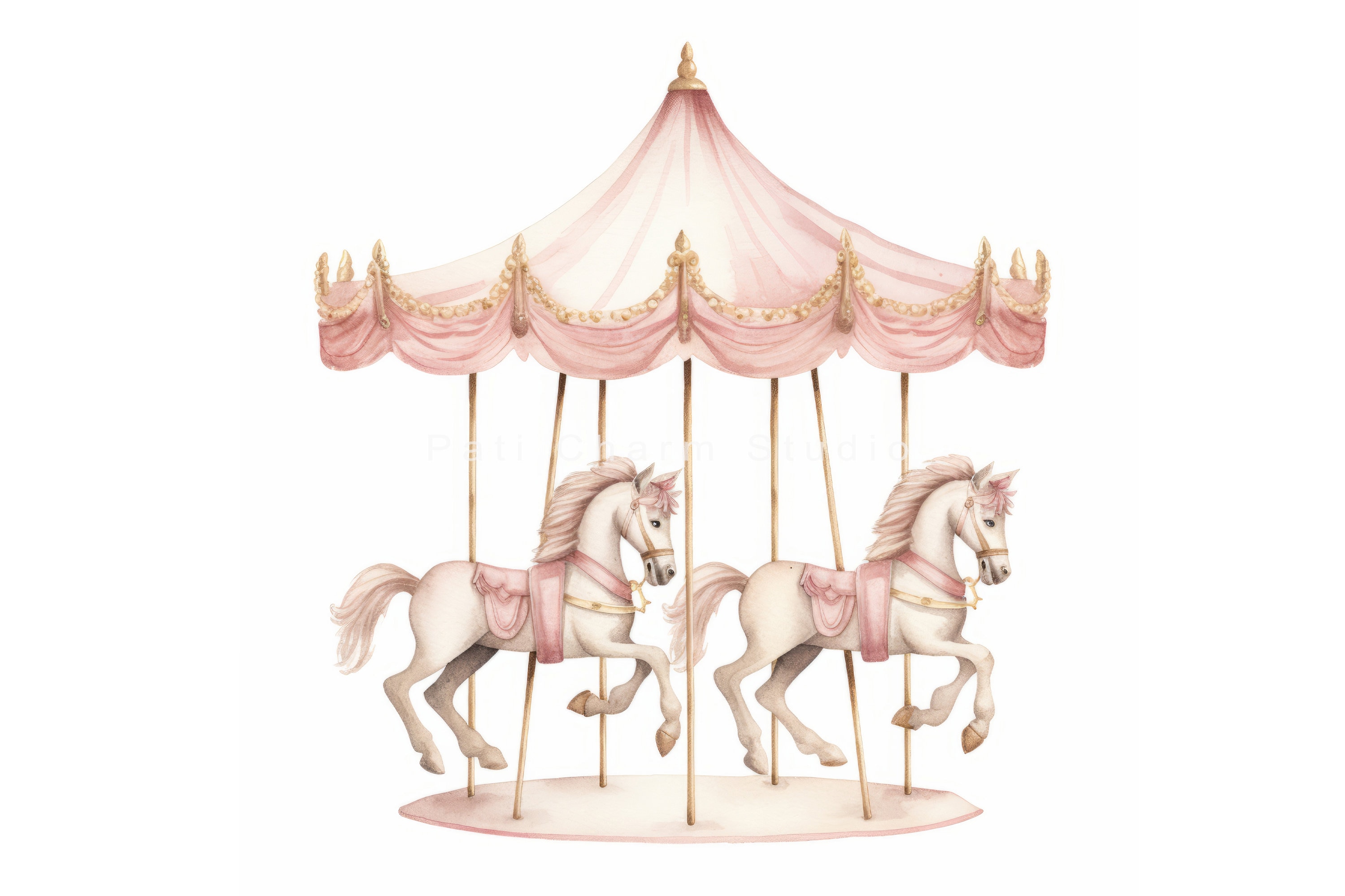 Baby Pink Carousel Clipart Bundle, Pony Clipart, Carousel Horses ...