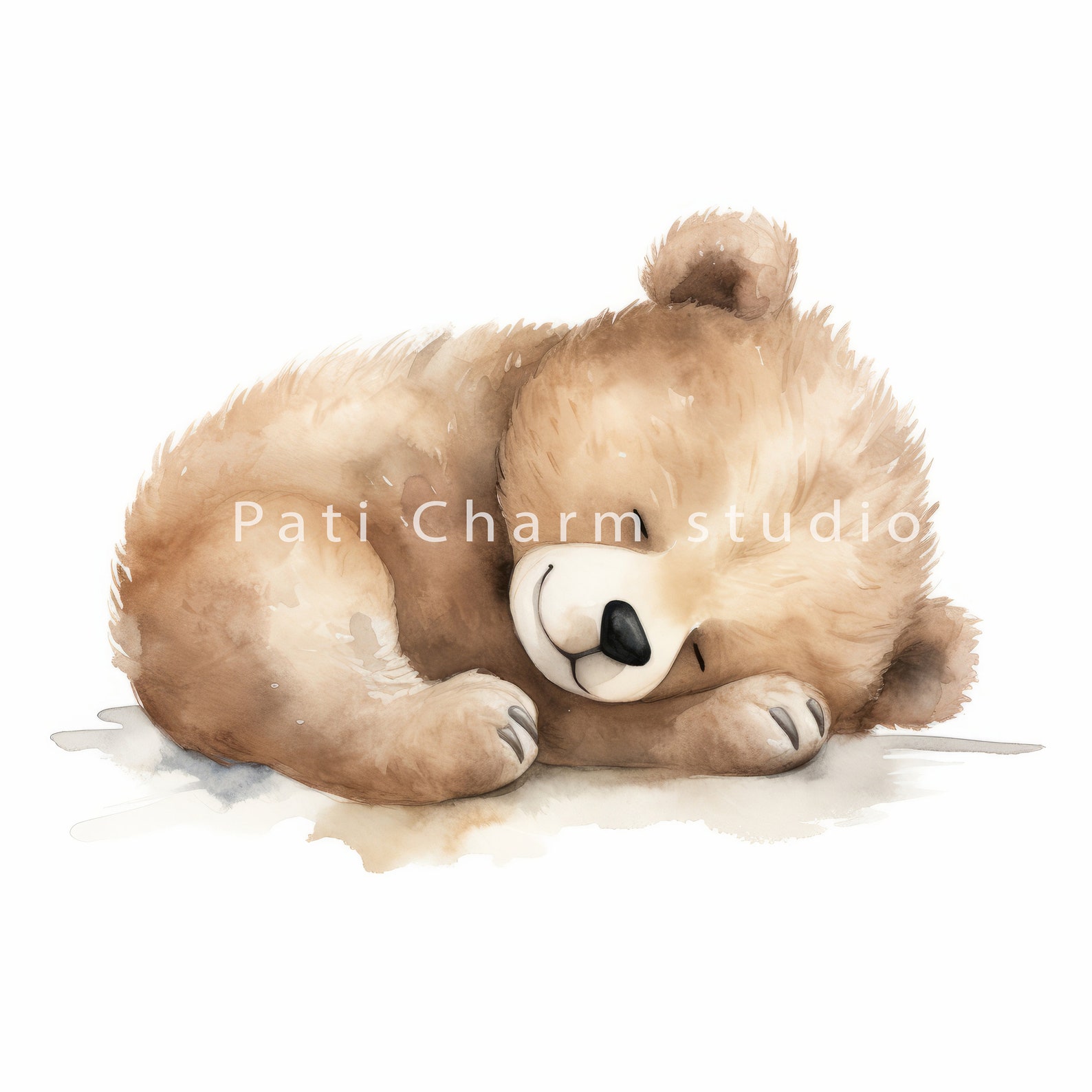Watercolor Sleepy Bears Clipart Set, Jpgs, Sleeping Baby Animals ...