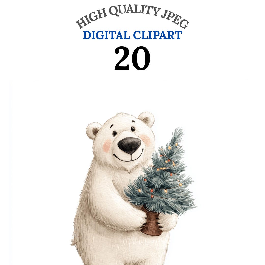 Christmas Bear Clipart Set, Cute Polar Bear Winter Clipart, Xmas Bear ...