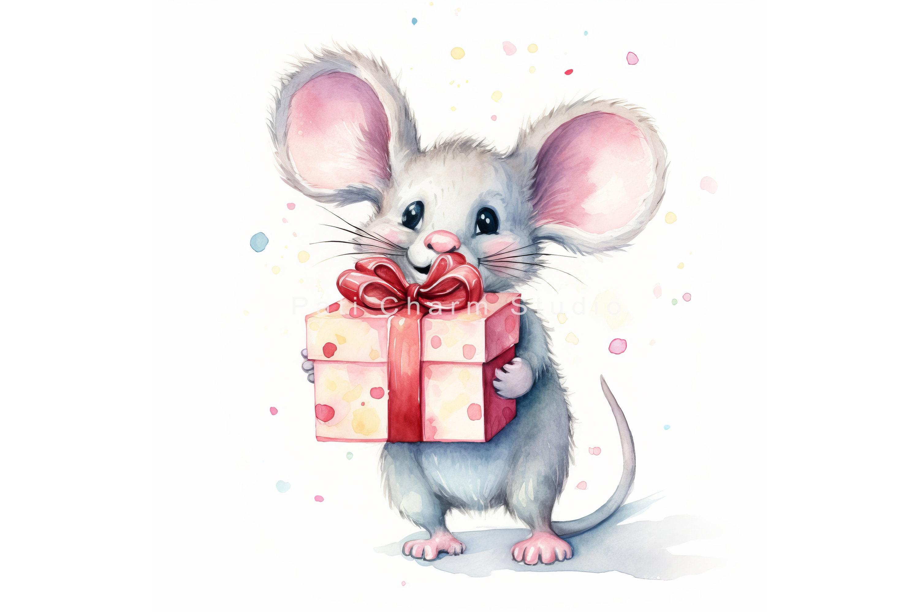Christmas Mouse With Gift Clipart Set, High Quality Jpgs, Cute Mouse ...